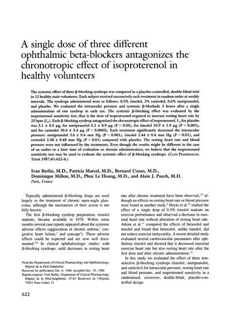 Pdf A Single Dose Of Three Different Ophthalmic Beta Blockers Antagonizes The Chronotropic
