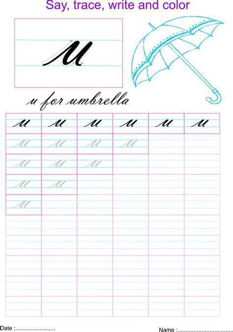 Cursive Small Letter U Worksheet