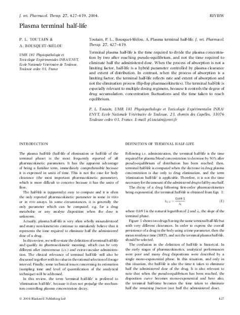 Pdf Plasma Terminal Half Life Pierre Louis Toutain