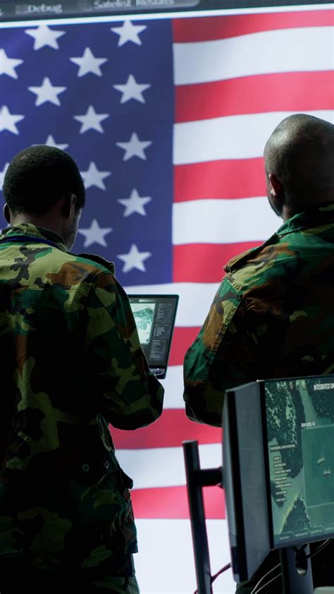 Vertical Military Personnel Work In A High Tech Environment Safeguarding Classified Data And