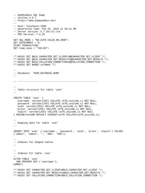 Phpmyadmin Sql Dump For User Table Pdf