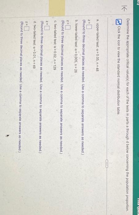 Solved Determine The Appropriate Critical Value S For Each