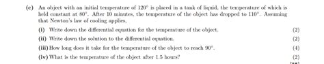 Solved C An Object With An Initial Temperature Of Is Chegg