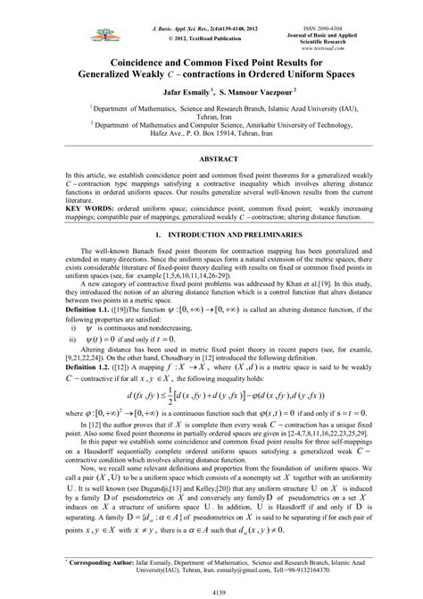 Pdf Coincidence And Common Fixed Point Results For Generalized Weakly