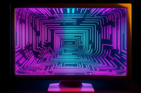 Retro Computer Monitor Displaying Glitchy Graphics Premium Ai