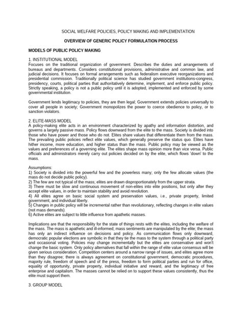 Overview Of Generic Policy Formulation Process Pdf Policy System