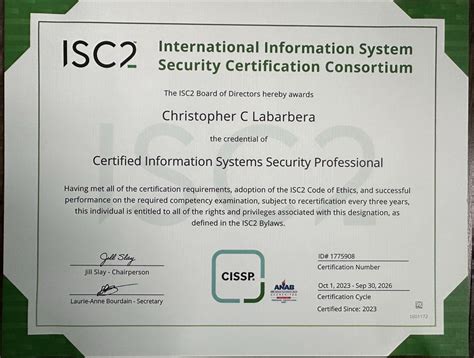 Chris Labarbera On Linkedin Its Official My Cissp Certificate