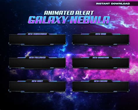 6x Galaxy Animated Stream Alert Overlay Pack Nebulatwitch Overlay Blue Animated Stream Overlay