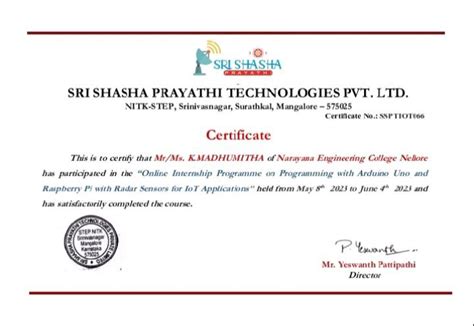Madhumitha Srinivas On Linkedin Completed My Internship On Programming With Arduino Uno And