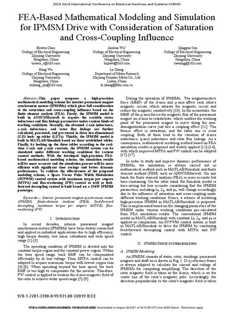 Fea Based Mathematical Modeling And Simulation For Ipmsm Drive With Consideration Of Saturation