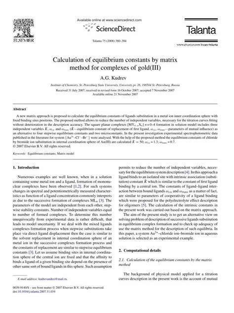 Pdf Calculation Of Equilibrium Constants By Matrix Method For Complexes Of Gold Iii Dokumen