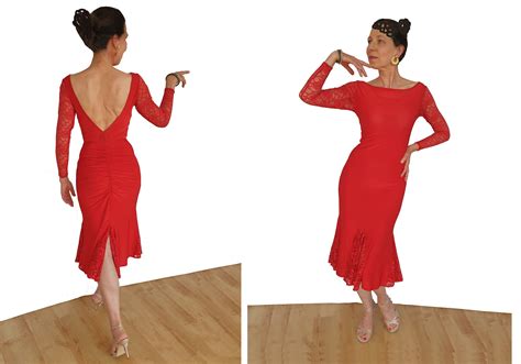 Dr228l Open Back Long Sleeve Latin Tango Dress With Lace Etsy