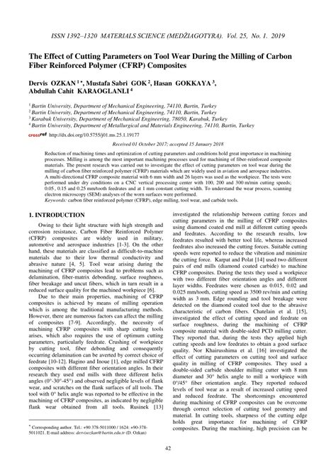 Pdf The Effects Of Cutting Parameters On Tool Wear During The Milling Of Cfrp Composites