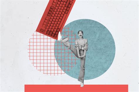 Exclusive Sketch Collage Of Happy It Specialist Girl Dance Wireless Keypad Buttons Remote