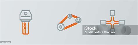 리모컨 및 타이밍 벨트 키트 아이콘이있는 세트 라인 휠 렌치 자동차 키 벡터 교통수단에 대한 스톡 벡터 아트 및 기타 이미지