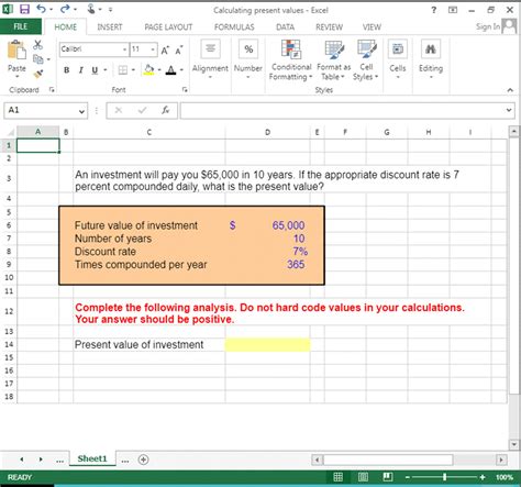 Solved El X Calculating Present Values Excel Formulas Data Review 1 Answer