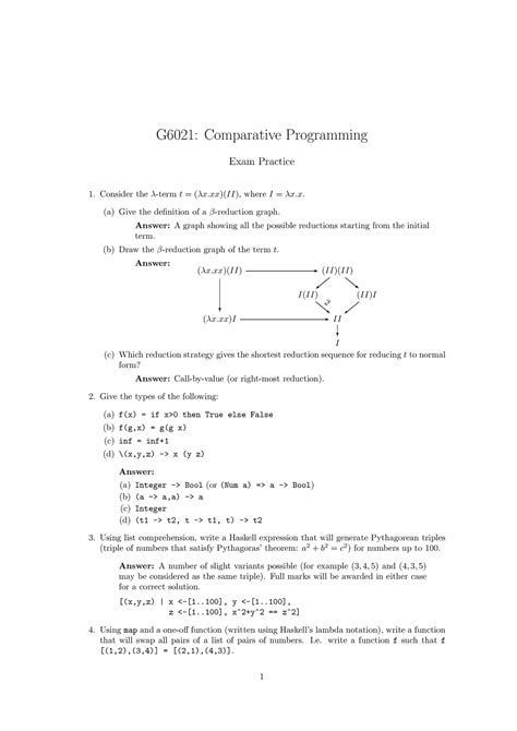 Answer Sheet For Exam Practice Sheet 1 G6021 Comparative Programming