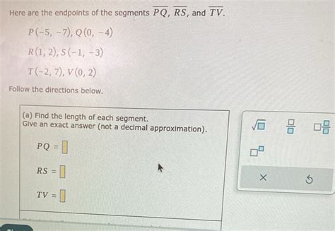 solved here are the endpoints of the segments overline pq overline rs