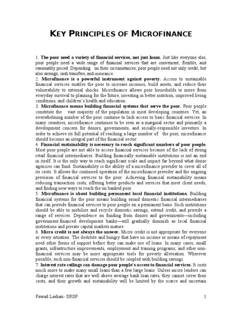 Key Principles Of Micro Finance Pdf Microfinance Microcredit