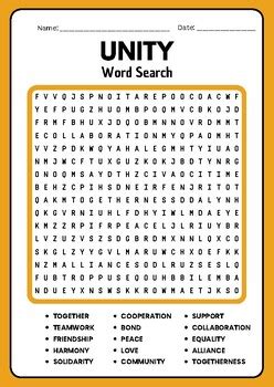 Unity No Prep Word Search Puzzle Worksheet Activity TPT