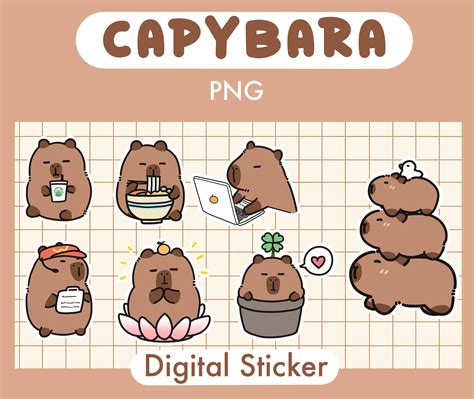 Capybara Cute Kawaii Printable Digital Stickers Goodnotes Planner