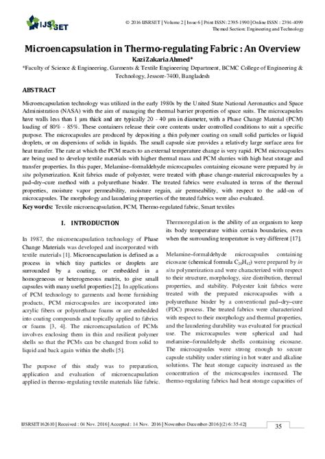 Pdf Microencapsulation In Thermo Regulating Fabric An Overview