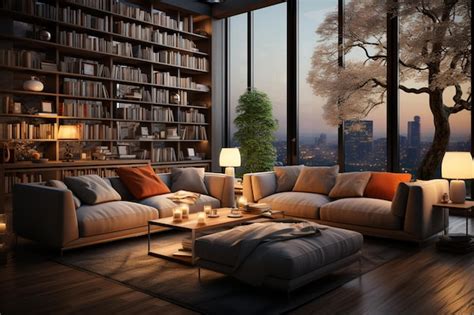Premium AI Image Modern Library Generated With AI