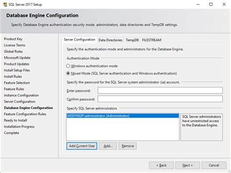 How To Install Microsoft Sql Server 2017 Install The Database Engine Services Azurecurve