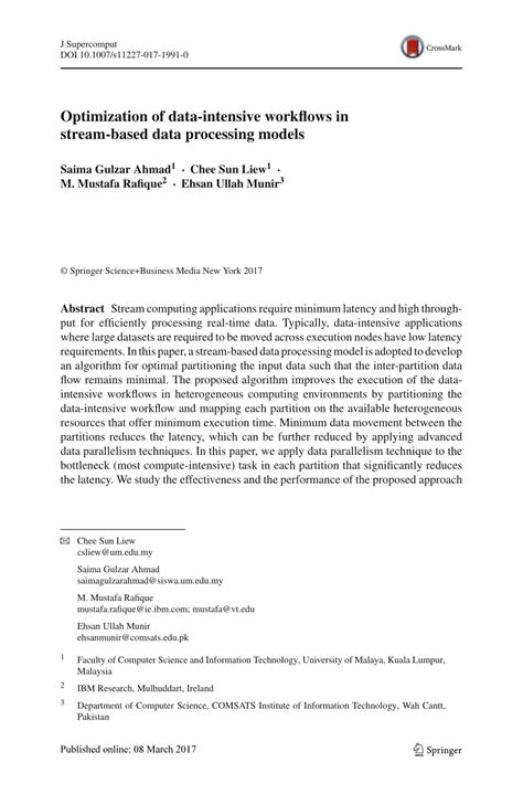 pdf optimization of data intensive workflows in stream based data