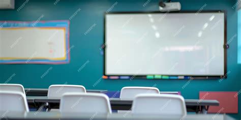 Modern Empty Classroom With Chairs And Whiteboard Premium Ai Generated Image