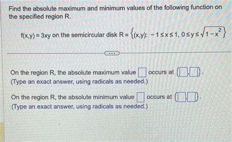 Solved Find The Absolute Maximum And Minimum Values Of The