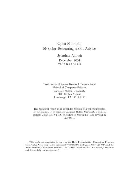 Pdf Open Modules Modular Reasoning About Advicealdrichpaperscmu Isri 04 141pdf1