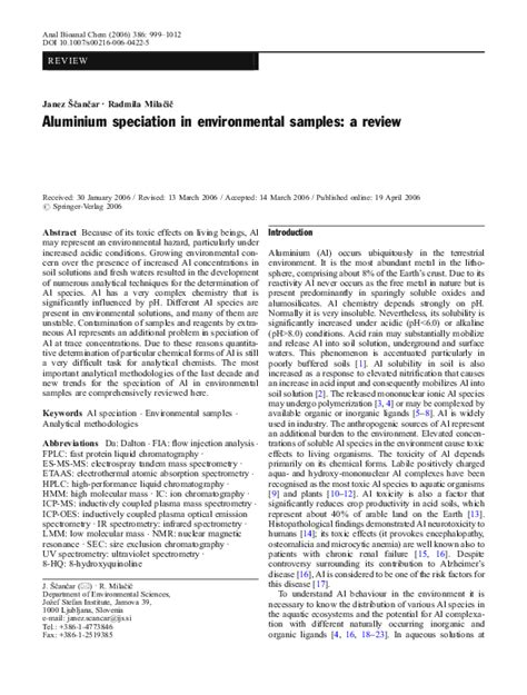 Pdf Aluminium Speciation In Environmental Samples A Review