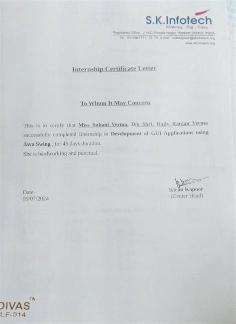 Suhani Verma On Linkedin Javaswing Guidevelopment Internship