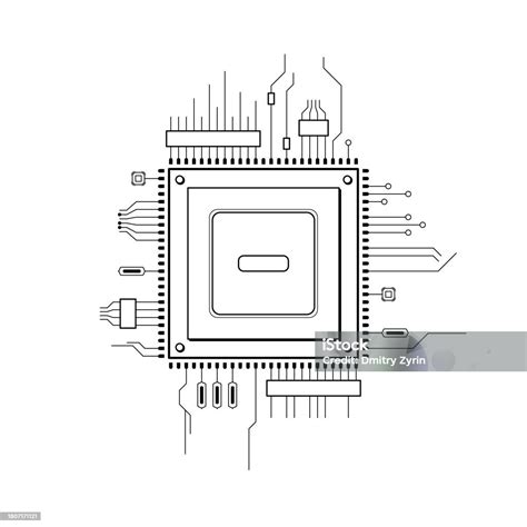 추상 검정 간단한 선 Cpu 컴퓨터 기술 낙서 윤곽 선 요소 벡터 디자인 스타일 스케치 흰색 배경 일러스트레이션에 격리 0명에 대한 스톡 벡터 아트 및 기타 이미지 Istock
