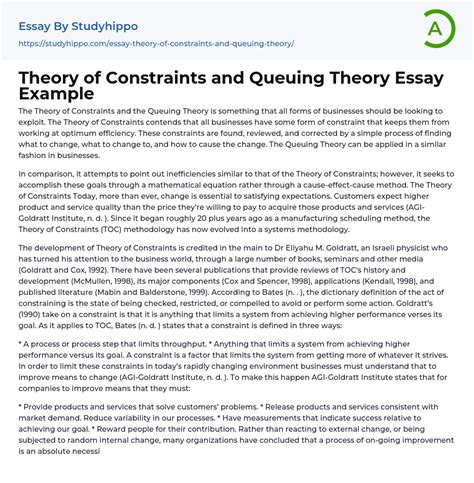 Theory Of Constraints And Queuing Theory Essay Example