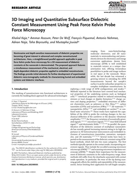 Pdf 3d Imaging And Quantitative Subsurface Dielectric Constant Measurement Using Peak Force