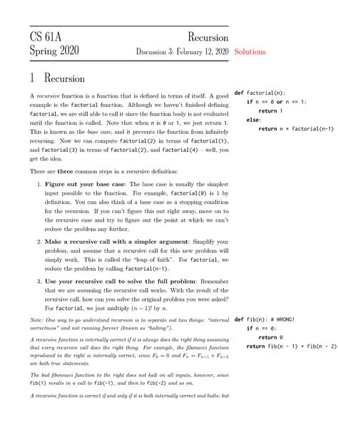 Disc03 Sol Solution For Discussion3 Cs 61a Recursion Spring 2020