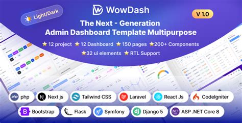 Wowdash Tailwind Bootstrap React Next Django Php Laravel Asp