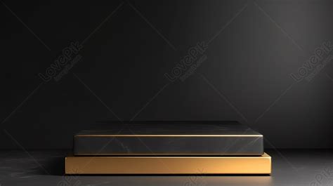 검정색 배경 및 받침대에 금색 프레임이 있는 3d 렌더링된 미니멀리스트 기념 보드 리스 배경 3d 침대 배경 금색 배경 이미지 Hd 리스 3d 침대 금색 배경