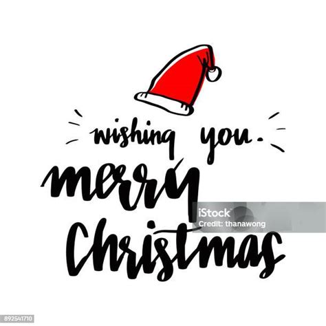 산타 모자와 소원 당신은 메리 크리스마스 글자 서 예 그림 인사말 및 초대 카드 디자인 벡터 0명에 대한 스톡 벡터 아트 및 기타 이미지 Istock