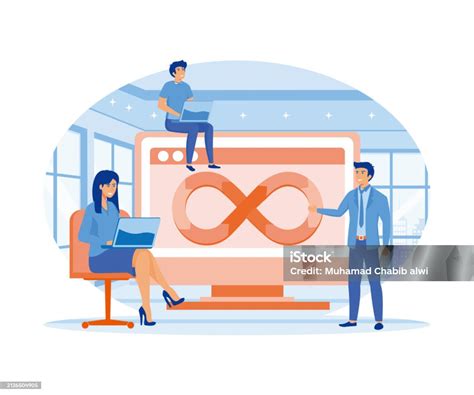 Devops 개발자 개념 기술 지원 팀은 소프트웨어 엔지니어링 시스템을 구축하기 위해 협력합니다 플랫 벡터 현대 일러스트 레이