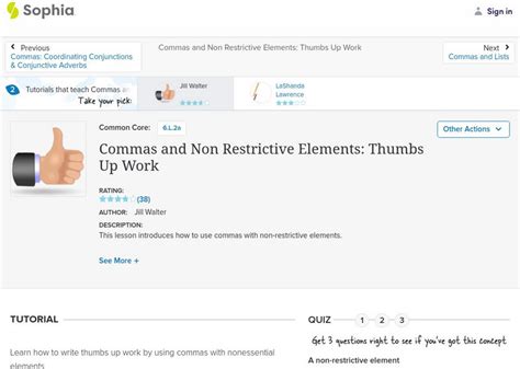 Sophia Commas And Non Restrictive Elements Thumbs Up Work Ppt For 9th 10th Grade Lesson Planet