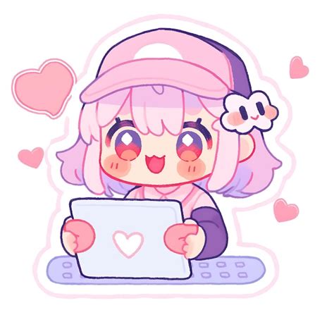 Premium Ai Image A Sticker Of A Girl Using A Laptop Anime Sty Creative Design Bold Line Cute