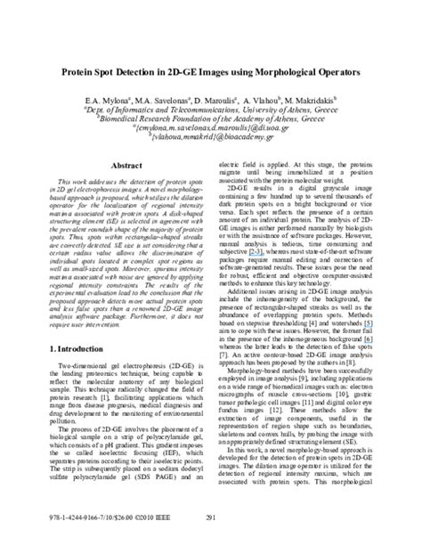 Pdf Protein Spot Detection In 2d Ge Images Using Morphological Operators
