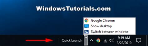 add remove quick launch toolbar in windows 10