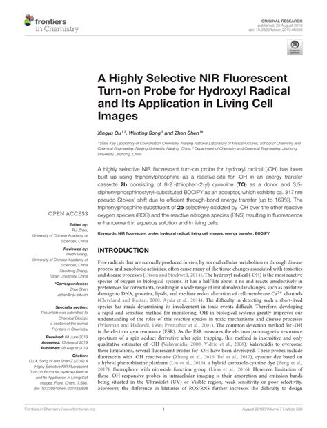 Pdf A Highly Selective Nir Fluorescent Turn On Probe For Hydroxyl