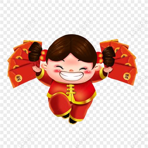 빨간 봉투를 들고 소녀 Png 일러스트 무료 다운로드 Lovepik