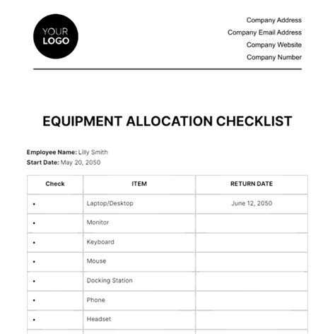 Equipment Allocation Checklist Hr Template Edit Online And Download Example