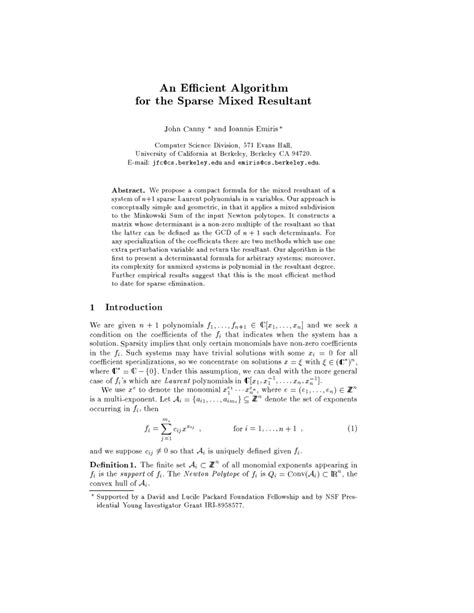 Pdf An Efficient Algorithm For The Sparse Mixed Resultant